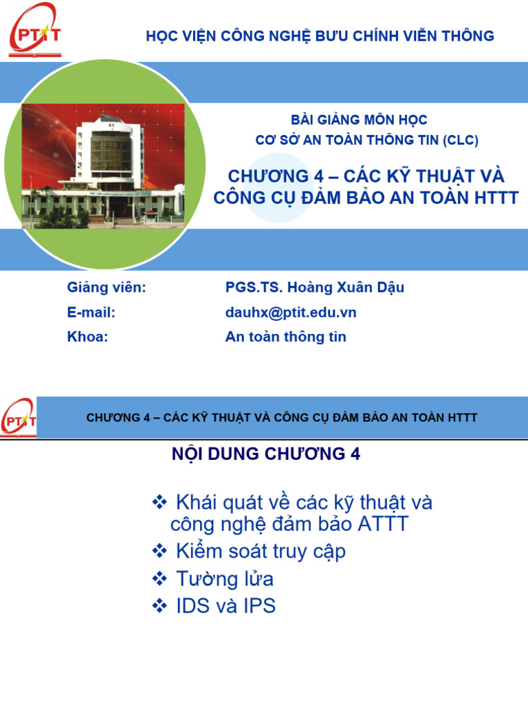 DH-CS-ATTT-CLC-Chuong 4 - Cac Ky Thuat Cong Cu Dam Bao An Toan HTTT | PDF