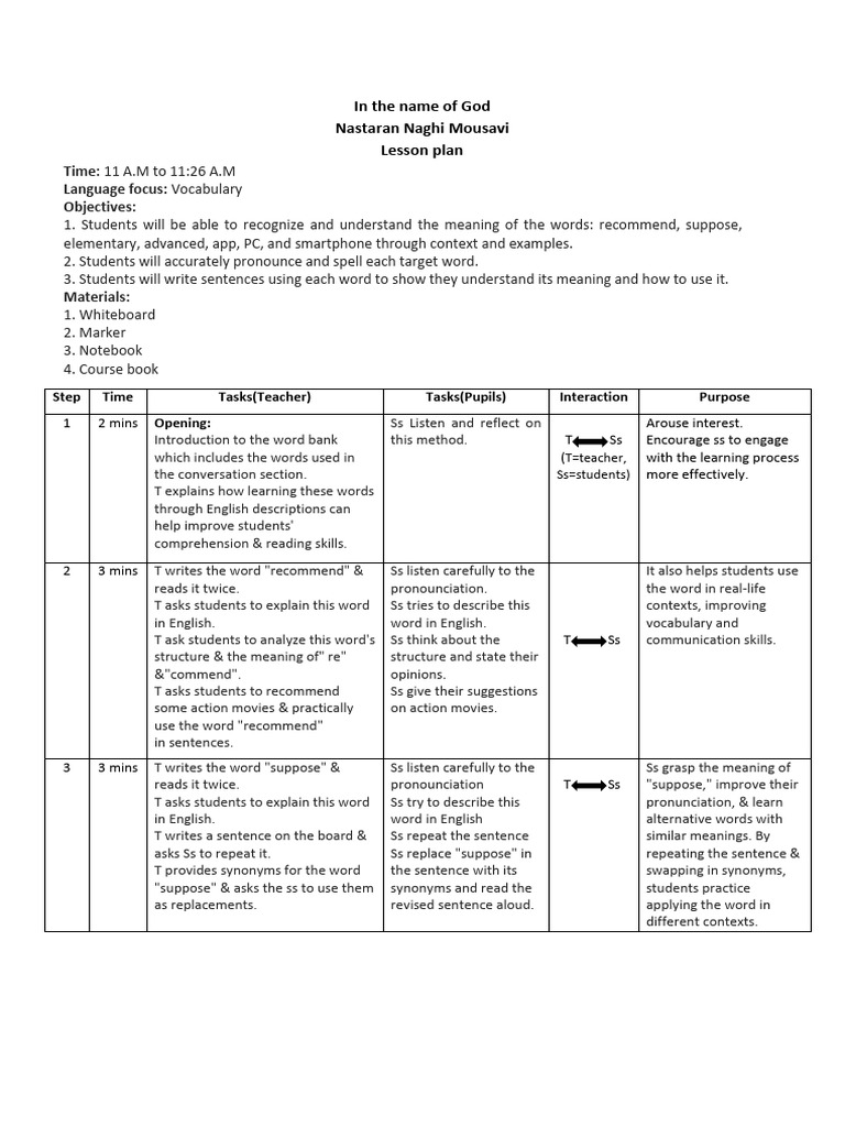 Vocabulary Lesson Plan for Students | PDF | Lesson Plan | Word