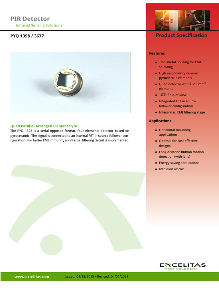 PYQ 1398 Single-Output Quad Pyros Datasheet | PDF | Optics | Sensor