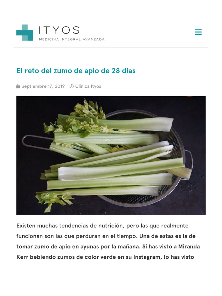¿Qué es el reto del zumo de apio de 28 días y cuales son sus beneficios? | PDF | Apio