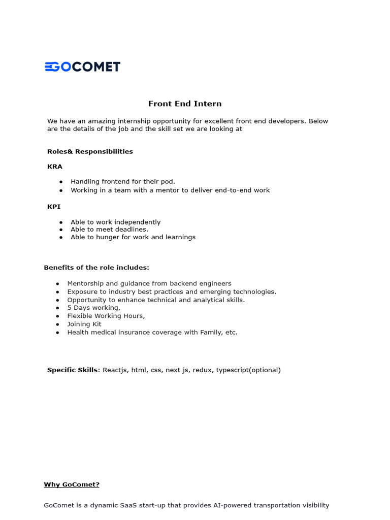 Frontend Intern - JD | PDF