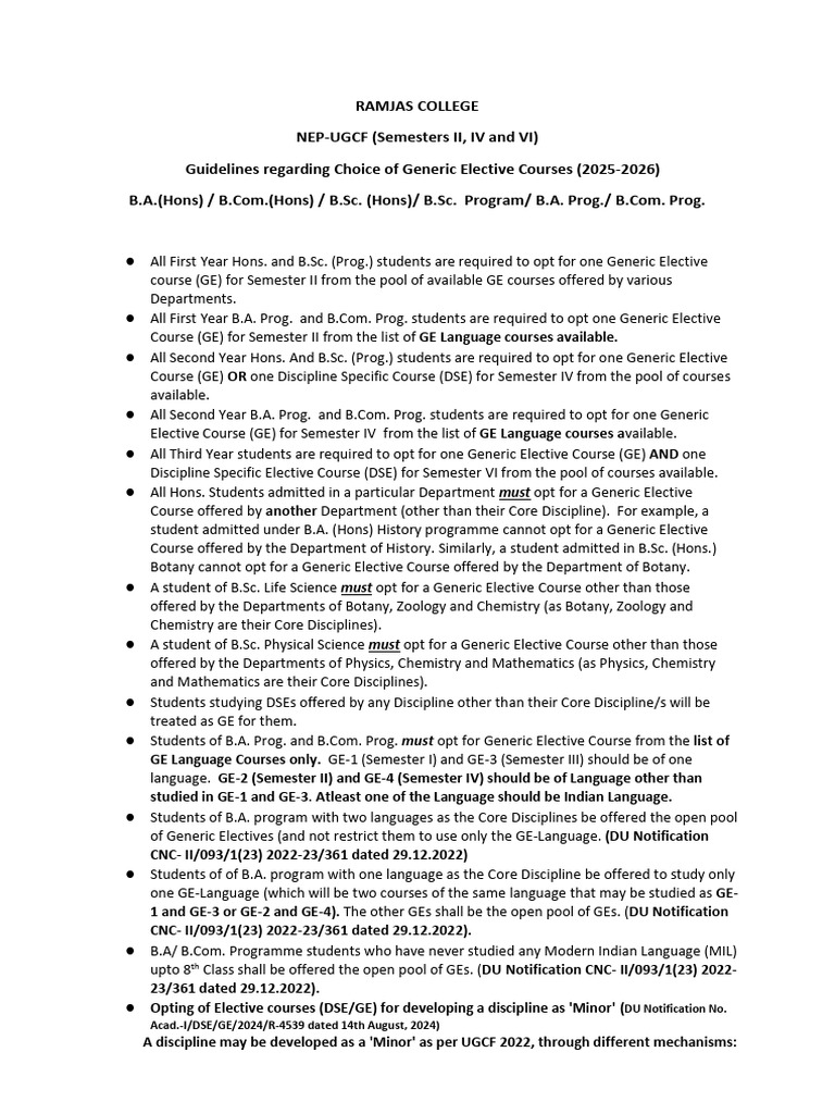 GE Course Guidelines for DU 2025-2026 | PDF | Bachelor's Degree ...