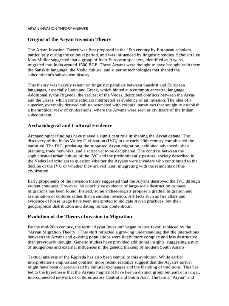 Aryan Invasion Theory: Origins & Debate | PDF