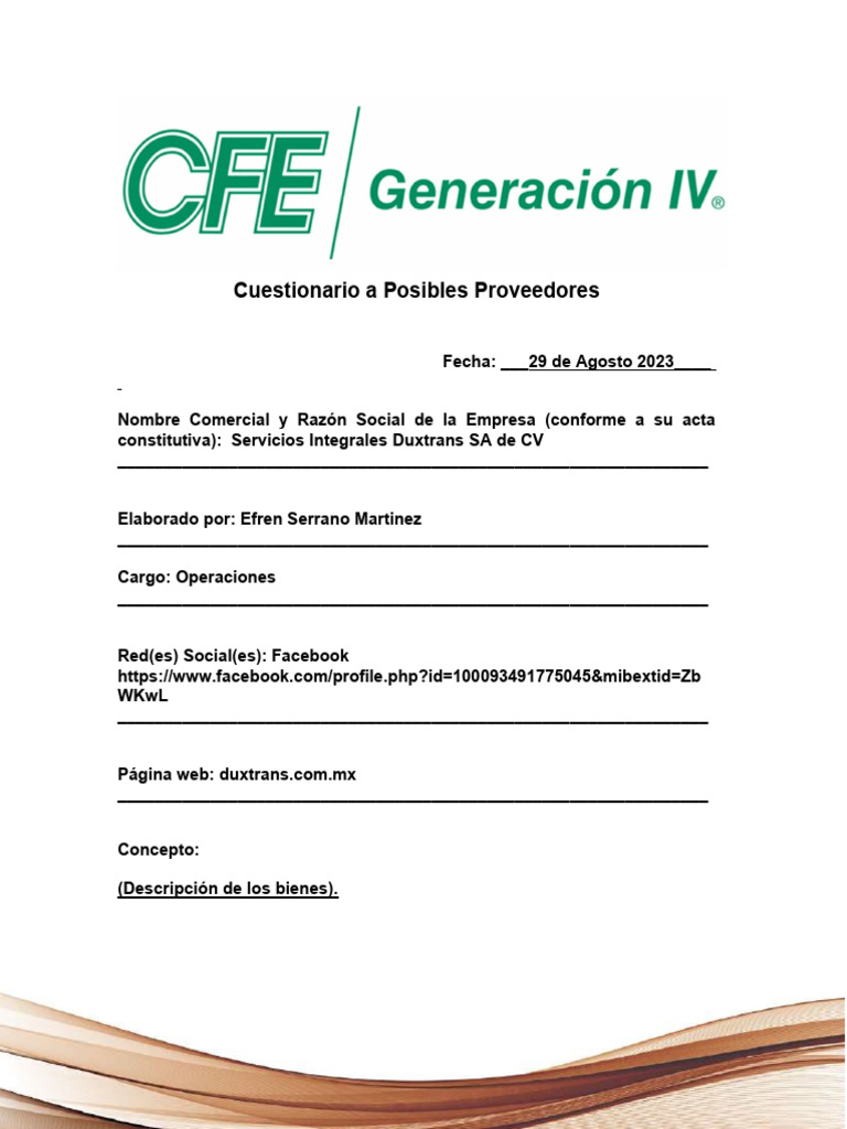 Cuestionario Proveedores Duxtrans 2023 | PDF | Outsourcing | Business