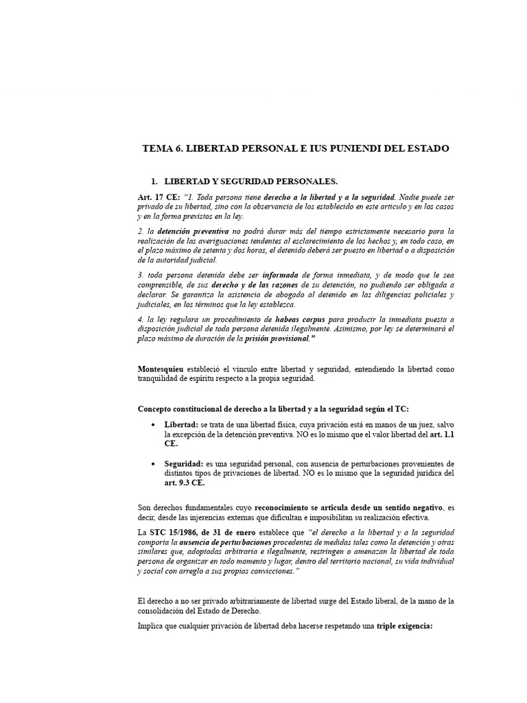 Consti Temas 6 A 11 | PDF | Habeas corpus | Detención (encarcelamiento)
