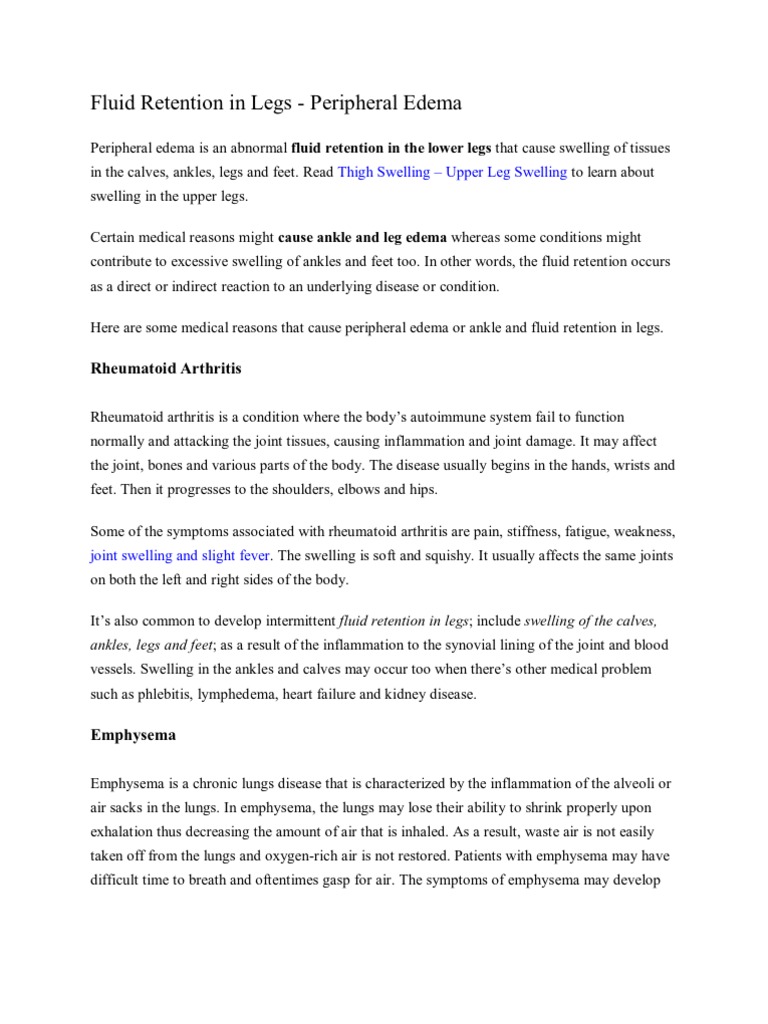 Fluid Retention in Legs | PDF | Edema | Premenstrual Syndrome