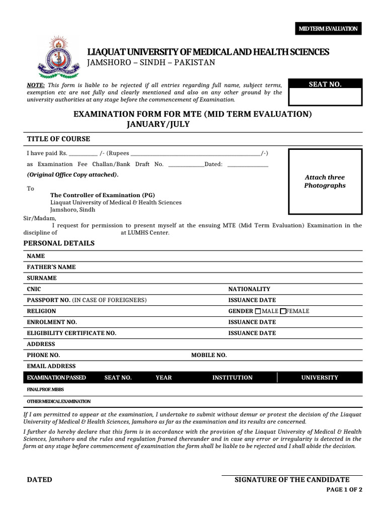 ExaminationForm-MTE | PDF