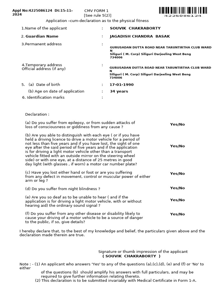 DL form 1 | PDF | Vehicles
