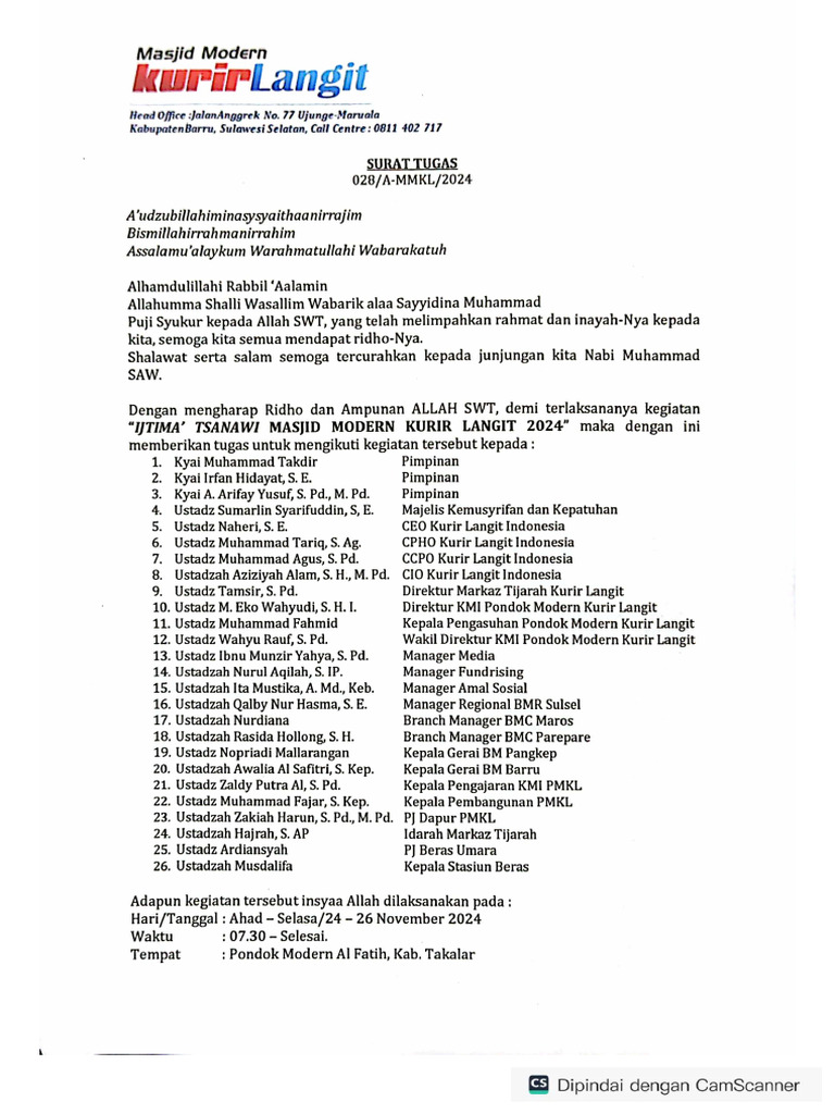Surat Tugas Ijtima' Tsanawi MMKL 2024 | PDF