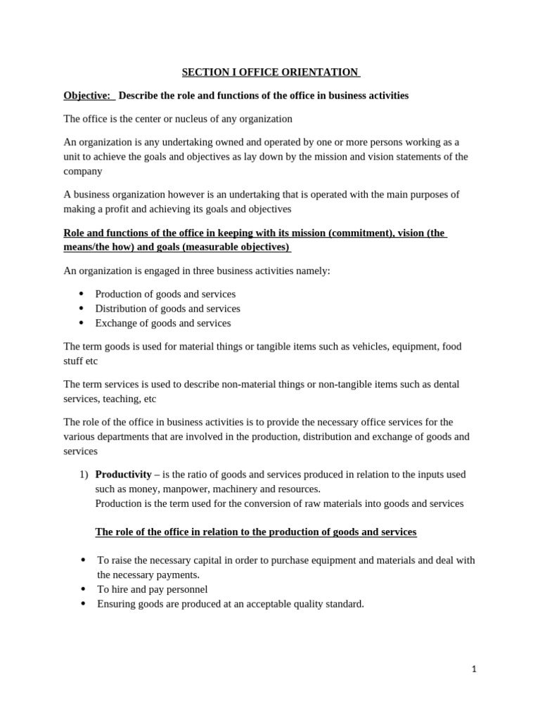 Section 1 Office Orientation Office Administration | PDF | Human ...