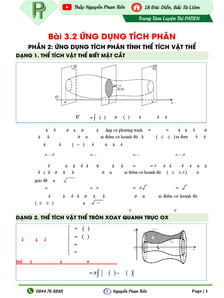 3.2 Ứng Dụng Tích Phân Tính Thể Tích BT | PDF