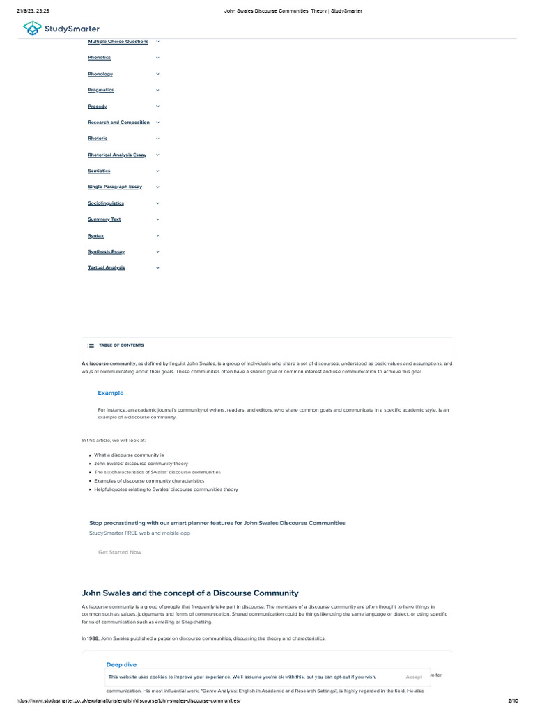 Swales' Discourse Community Theory Explained | PDF | Discourse | Jargon