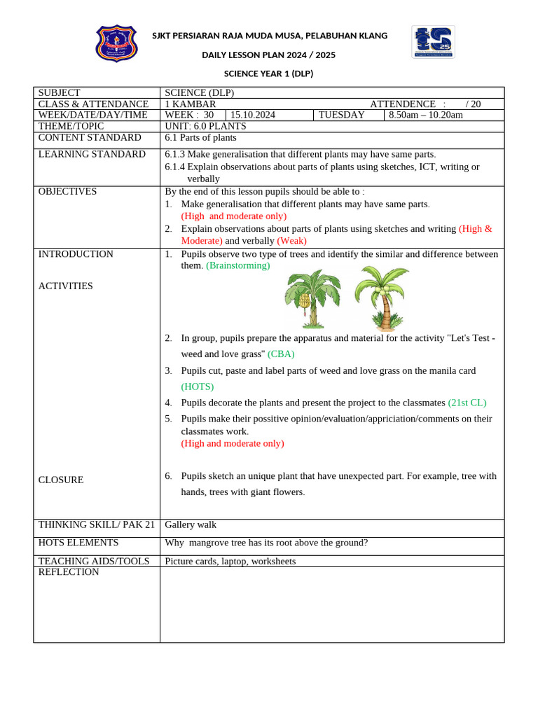 RPH Science DLP Y1 15.10.2024 | PDF