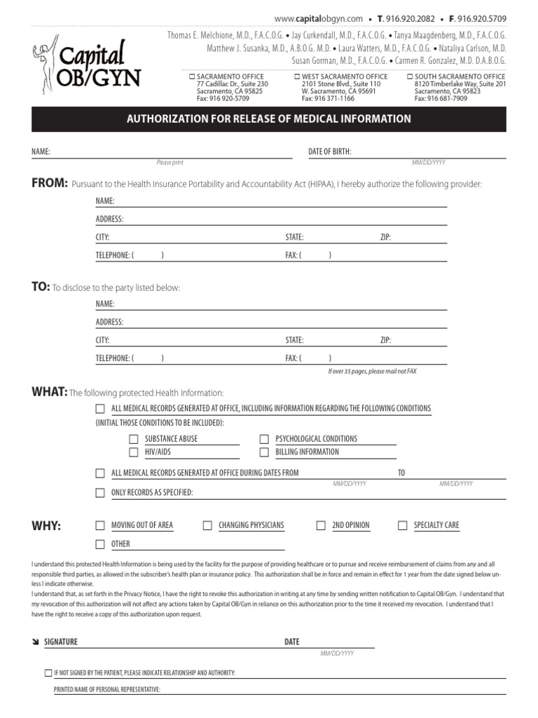 Medical Records Release Form | PDF | Health Insurance Portability And ...