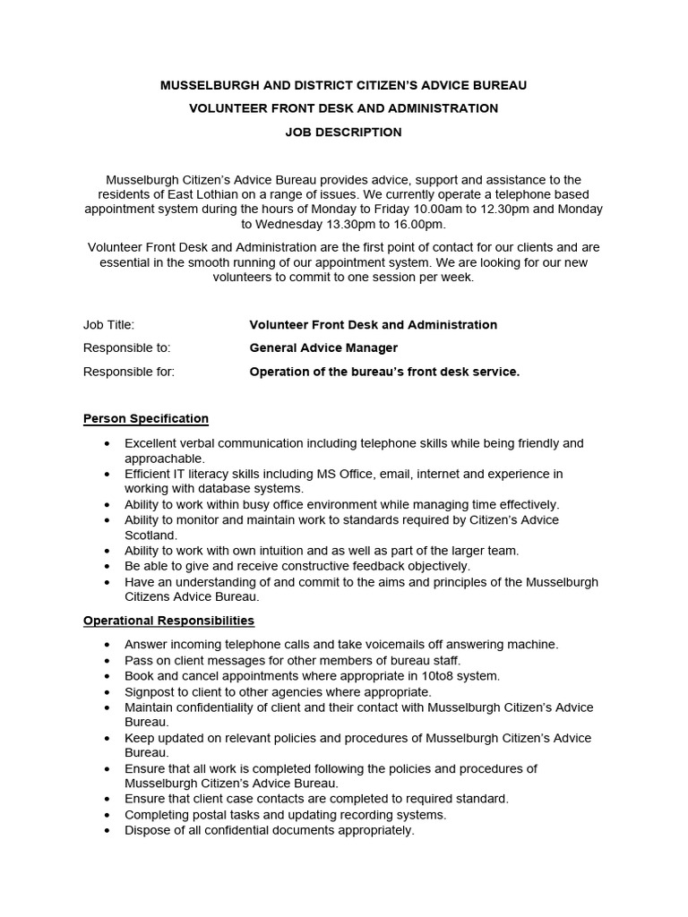 Front Desk Admin JD | PDF