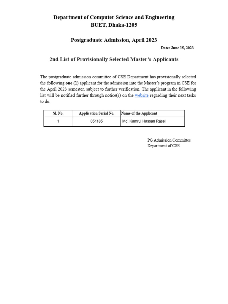 2nd List of Provisionally Selected Masters Applicants-1 | PDF 2nd List of Provisionally Selected Masters Applicants-1 | PDF