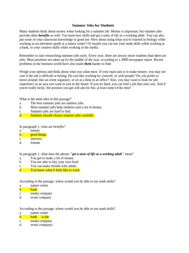 Summer Jobs For Students | PDF