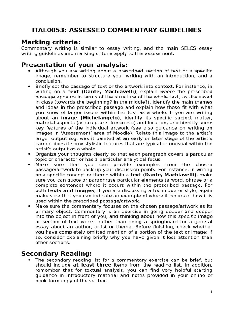 ITAL0053 Commentary Guidelines - Rev - Tagged | PDF | Divine Comedy ...
