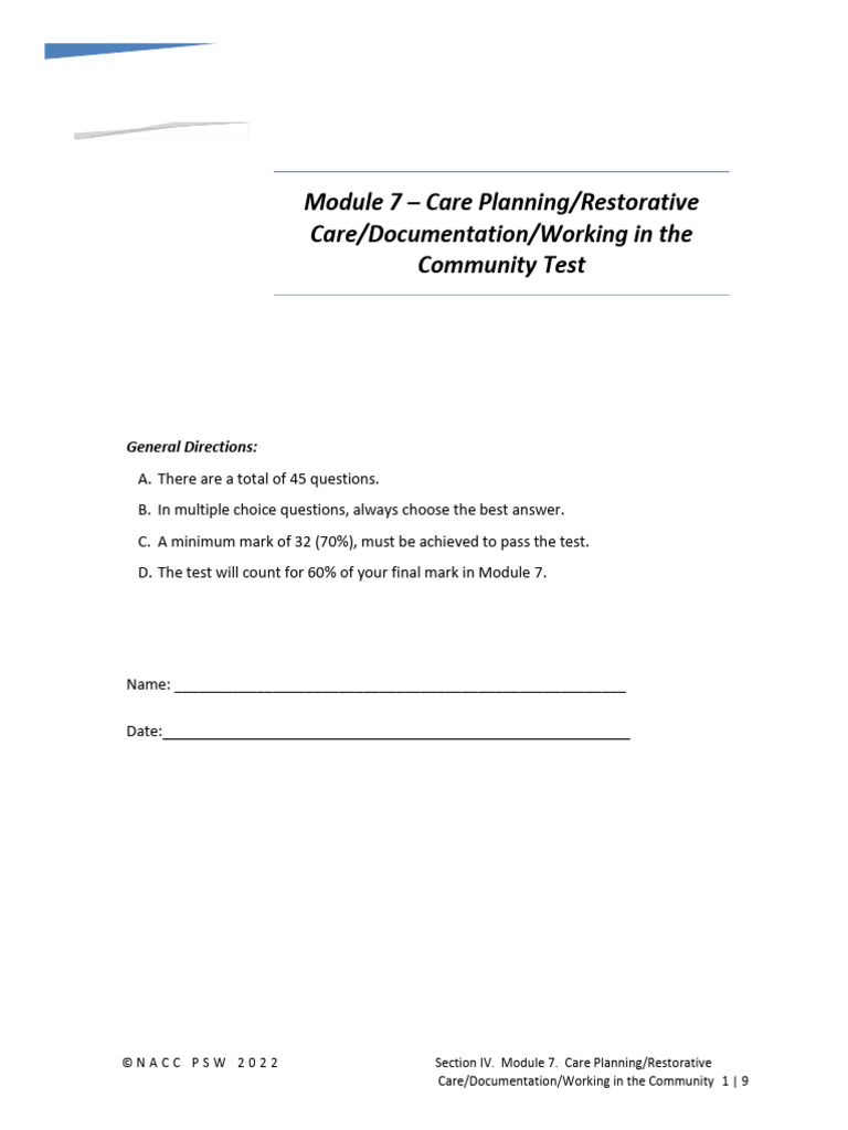 IV-8 Test - Module 7 Care Planning | PDF | Clinical Medicine | Health Care