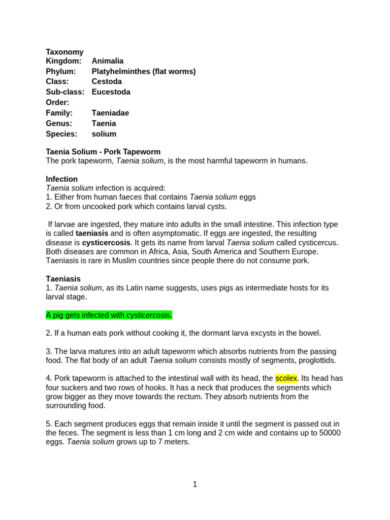 Taenia Solium Final | PDF | Parasitology | Causes Of Death