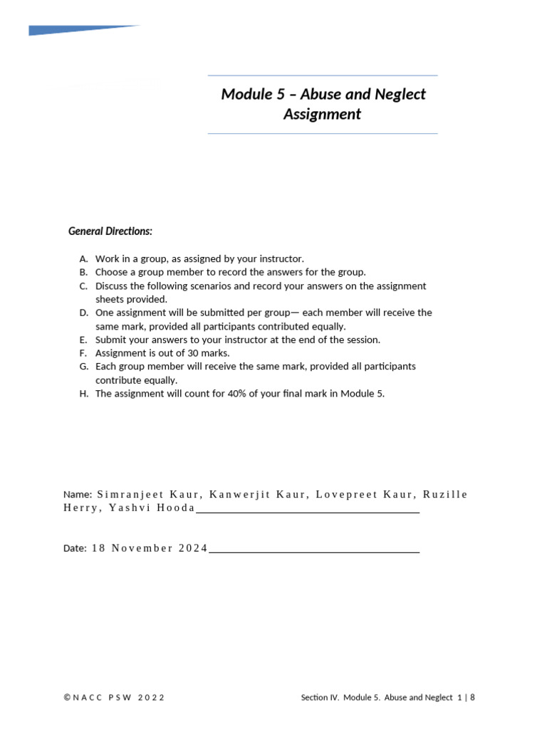 IV-6 Assigmt - Module 5 Abuse and Neglect | PDF | Child Abuse | Fear