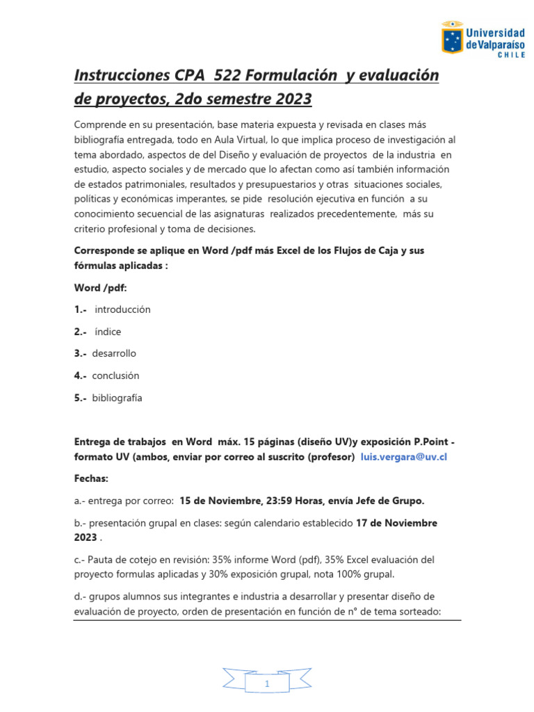 Instrucciones para Proyectos CPA 522 | PDF