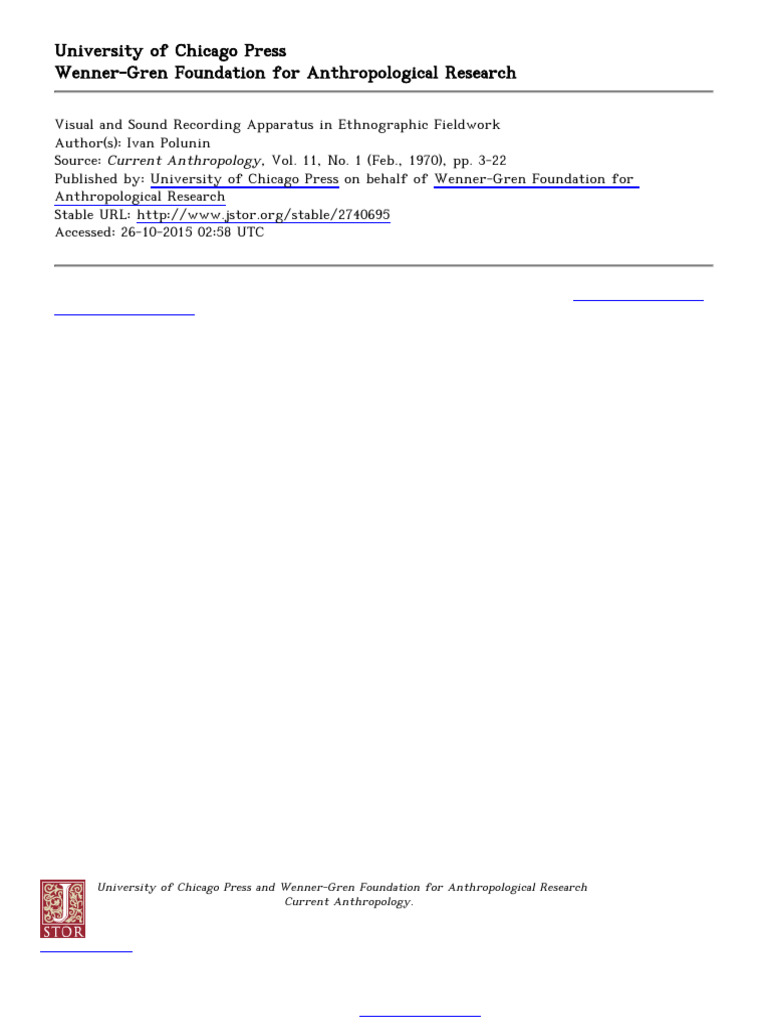 [Current Anthropology 1970-Feb Vol. 11 Iss. 1] Ivan Polunin - Visual ...