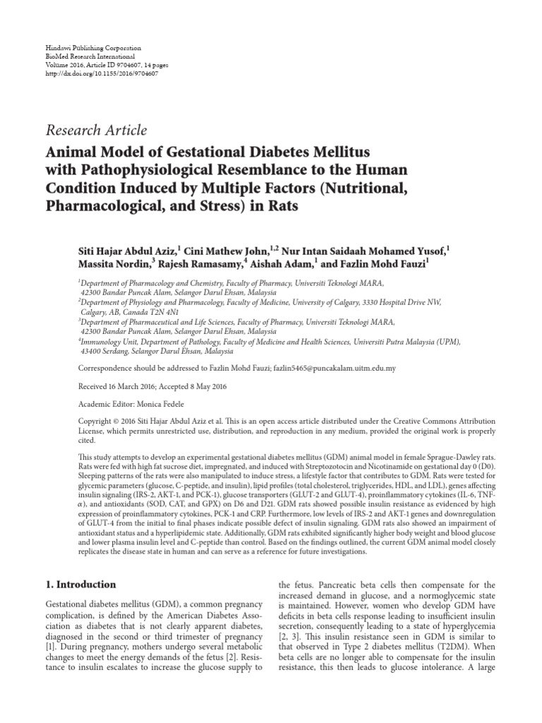 Animal Model of Gestational Diabetes Mellitus | PDF | Gestational ...
