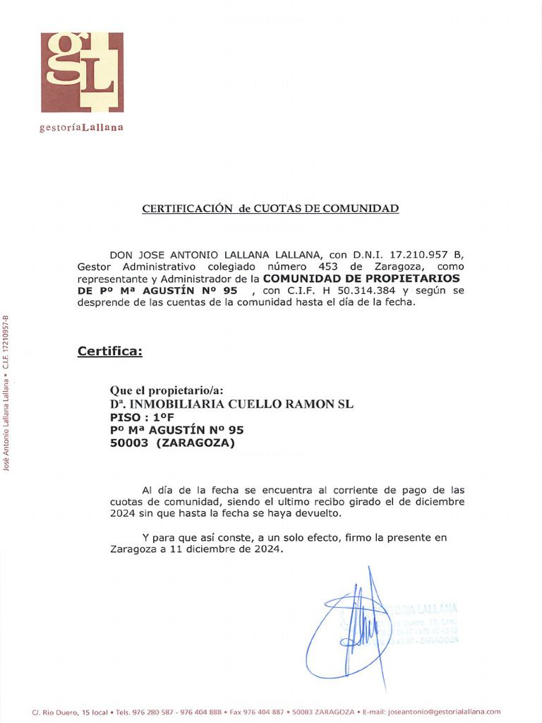 Certificado Deuda Cero Paseo María Agustin 95 | PDF