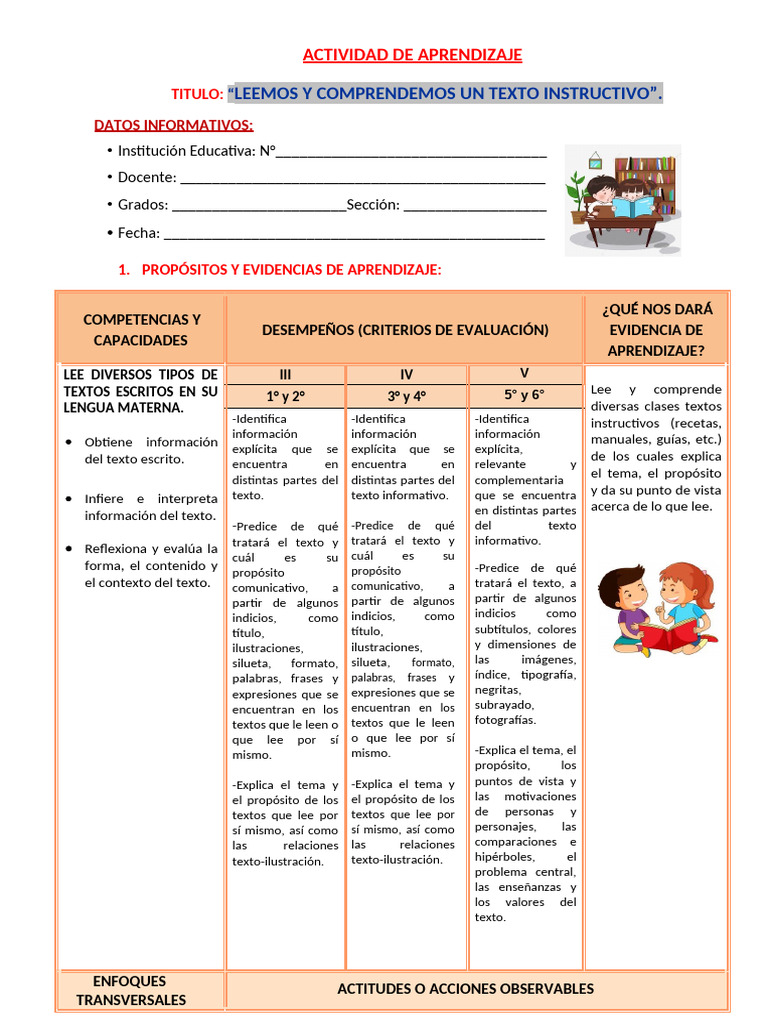 Dia 1 - Com - Leemos y Comprendemos Un Texto Instructivo | PDF | Aprendizaje | Evaluación