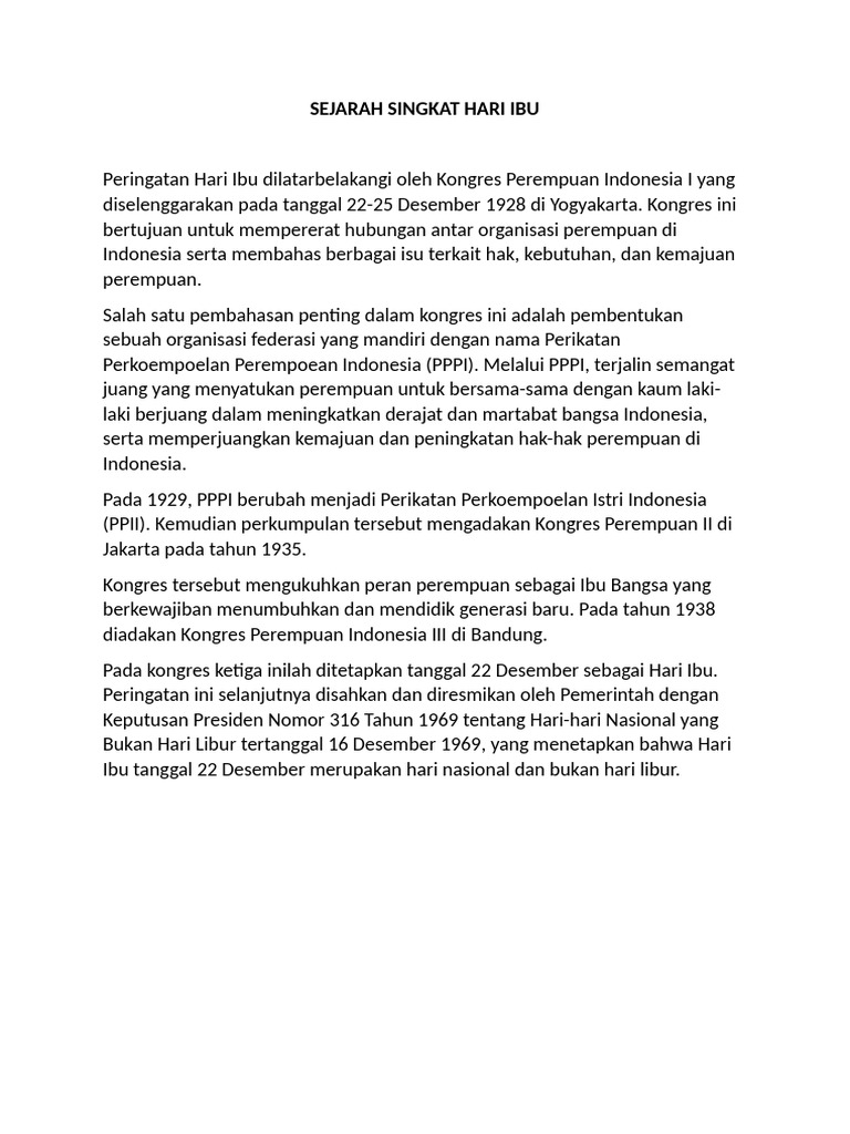 Sejarah Singkat Hari Ibu | PDF