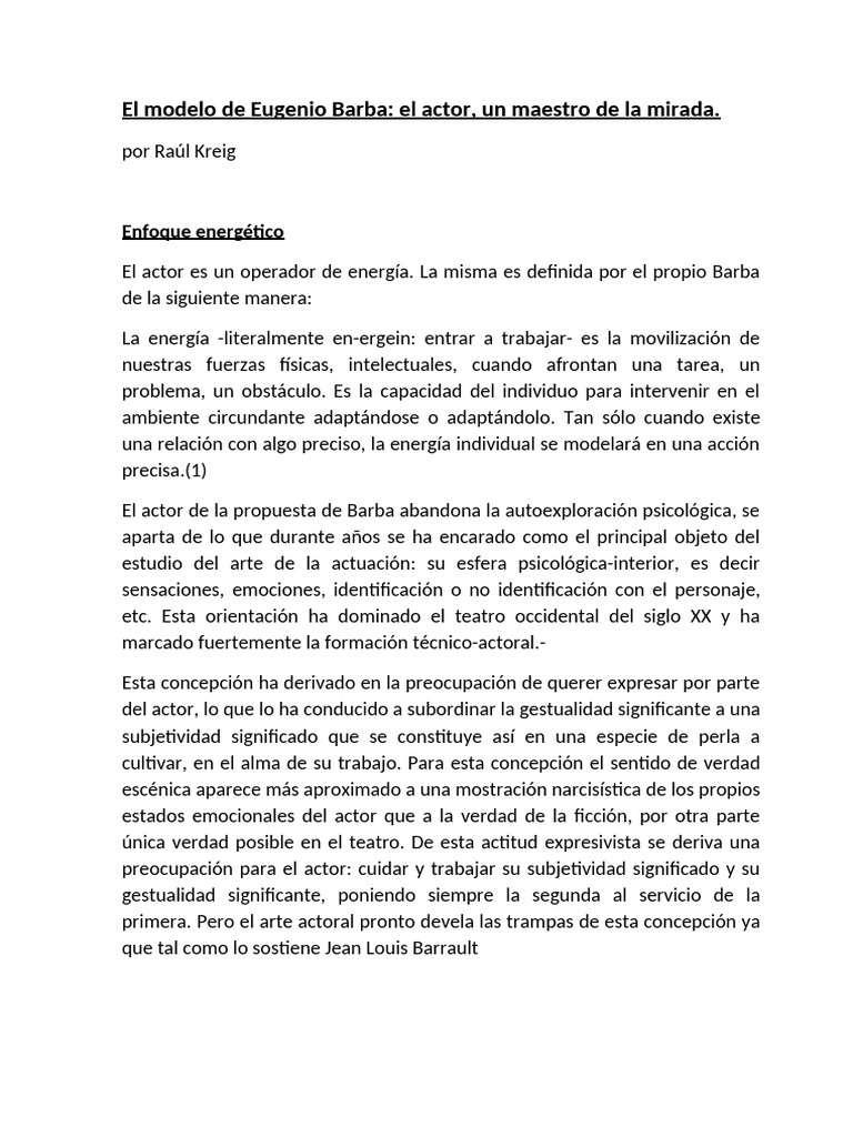 El Modelo Del Actor en Eugenio Barba | PDF | Actor | Teatro