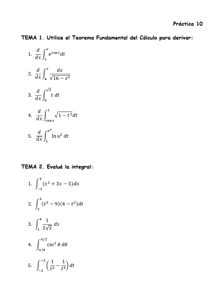 Práctica 10 - Teo Fundamental del Cálculo e Integrales Definidas | PDF