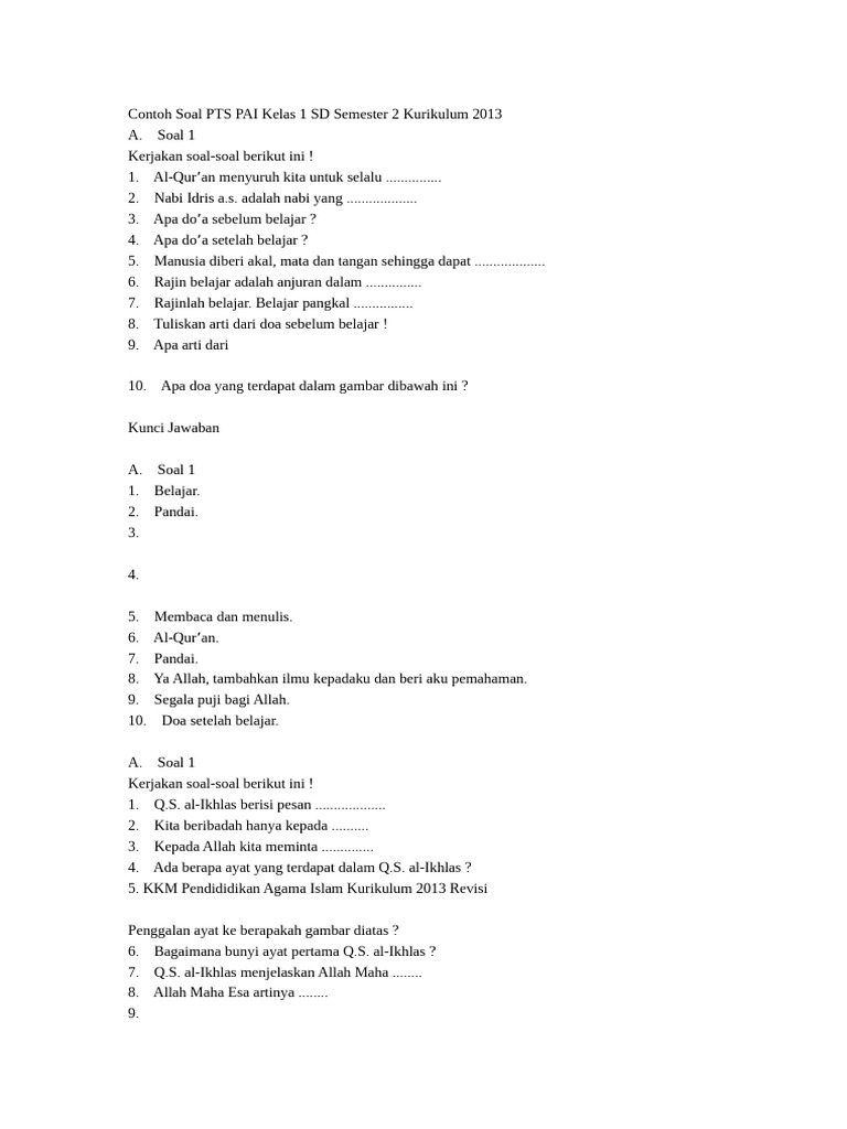 Soal Pai Kls 1 | PDF