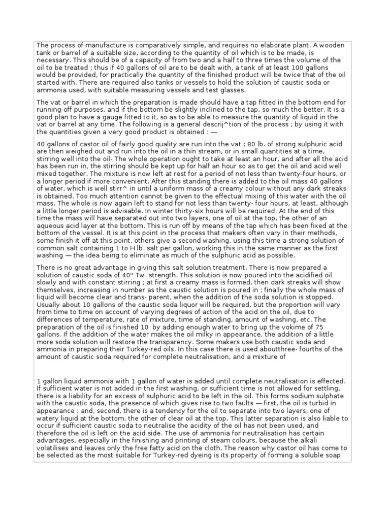 Turkey-Red Oil Manufacturing Process | PDF | Sodium Hydroxide | Sodium ...