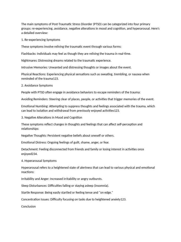 What Are The Main Symptoms of PTSD | PDF
