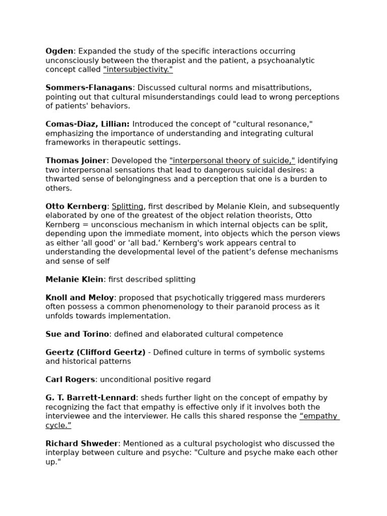 Theorists and Important People | PDF | Psychotherapy | Psychoanalysis