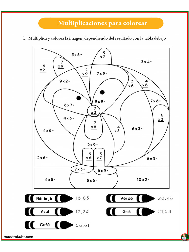 Multiplicaciones para Colorear | PDF