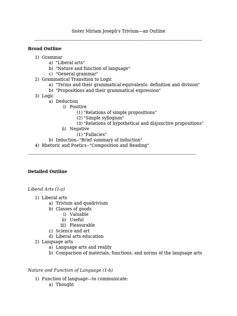 Sister Miriam Joseph. Trivium. (Outline) | PDF | Proposition ...
