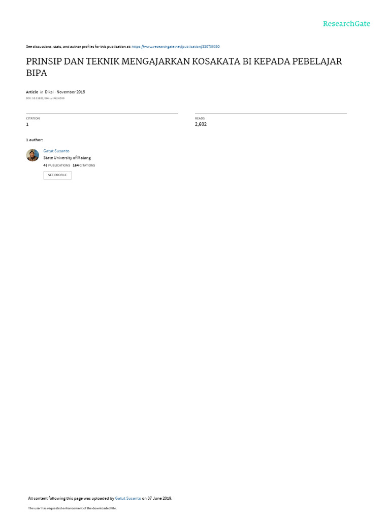 Prinsip Dan Teknik Mengajarkan Kosakata Bi Kepada | PDF