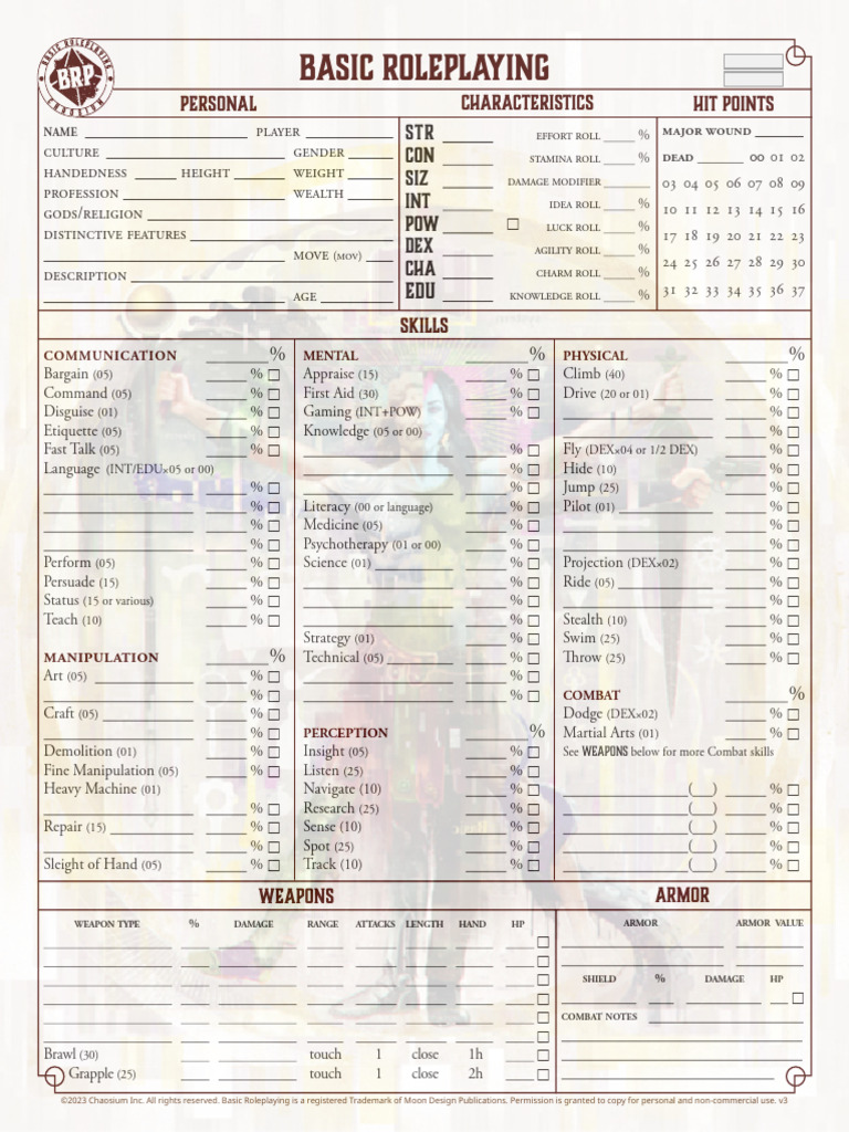 BRP Character Sheet - Fillable | PDF