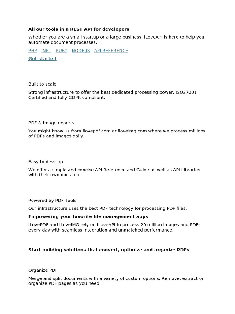 iLoveAPI: PDF & Image Processing Tools | PDF | Computing | Software