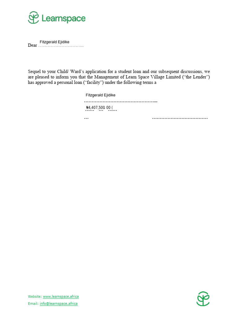 LearnSpace Offer Letter | PDF | Indemnity | Loans