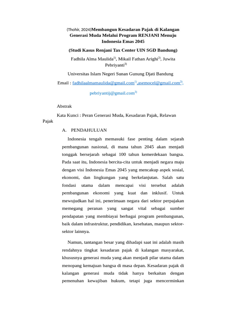 Kesadaran Pajak Generasi Muda RENJANI | PDF