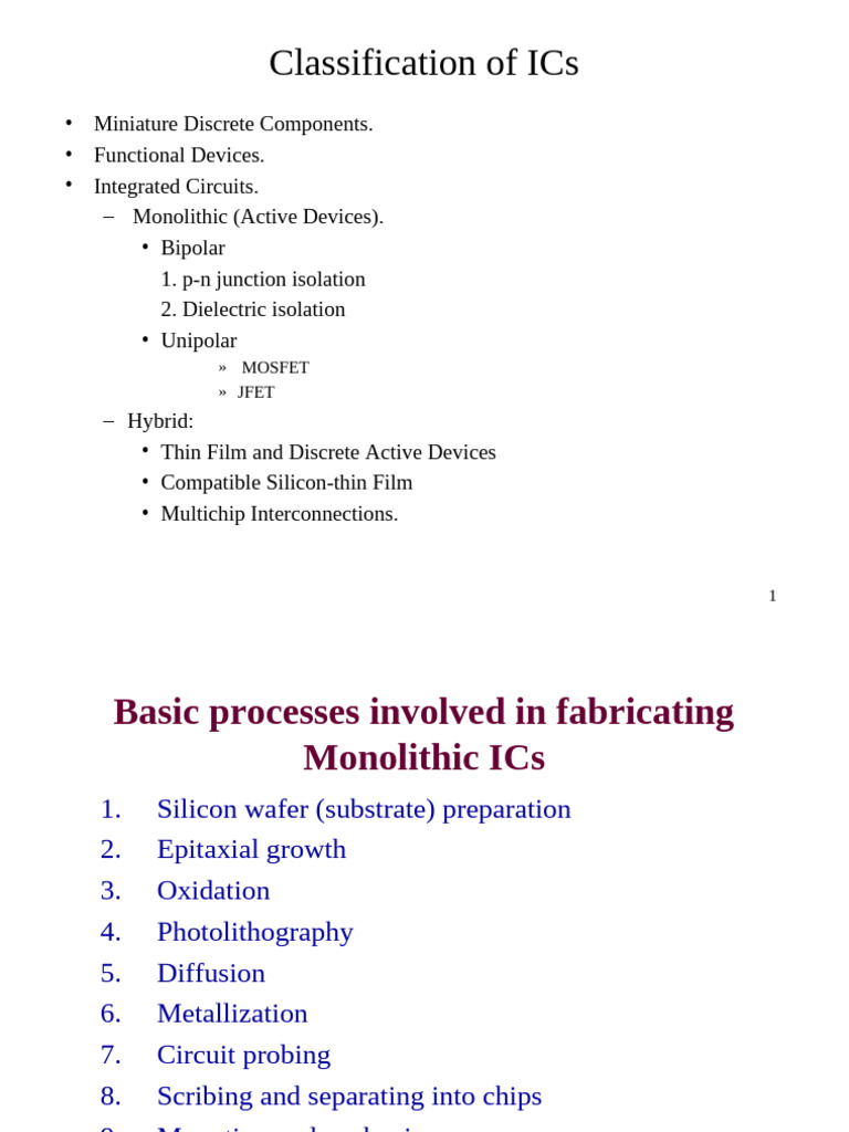 Monolithic IC Fabrication Techniques | PDF | Integrated Circuit ...