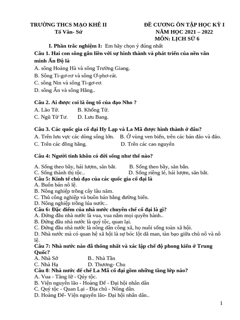 De Cuong HK1 Su 6 | PDF