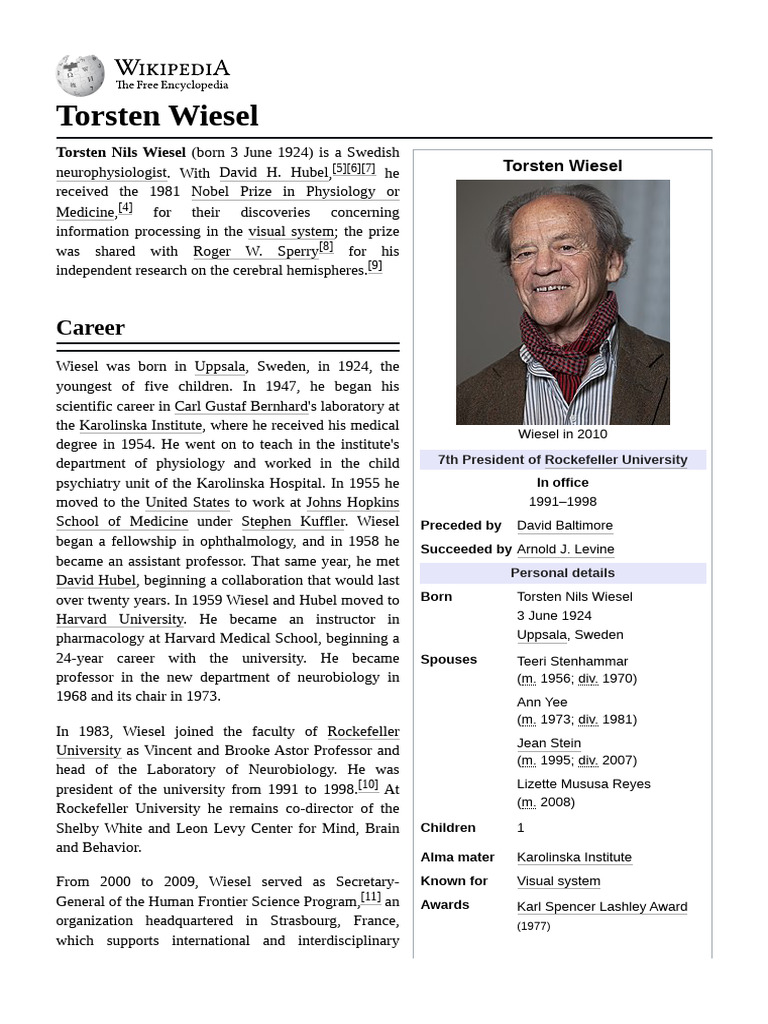 Torsten_Wiesel | PDF | Neuroscience | Vision