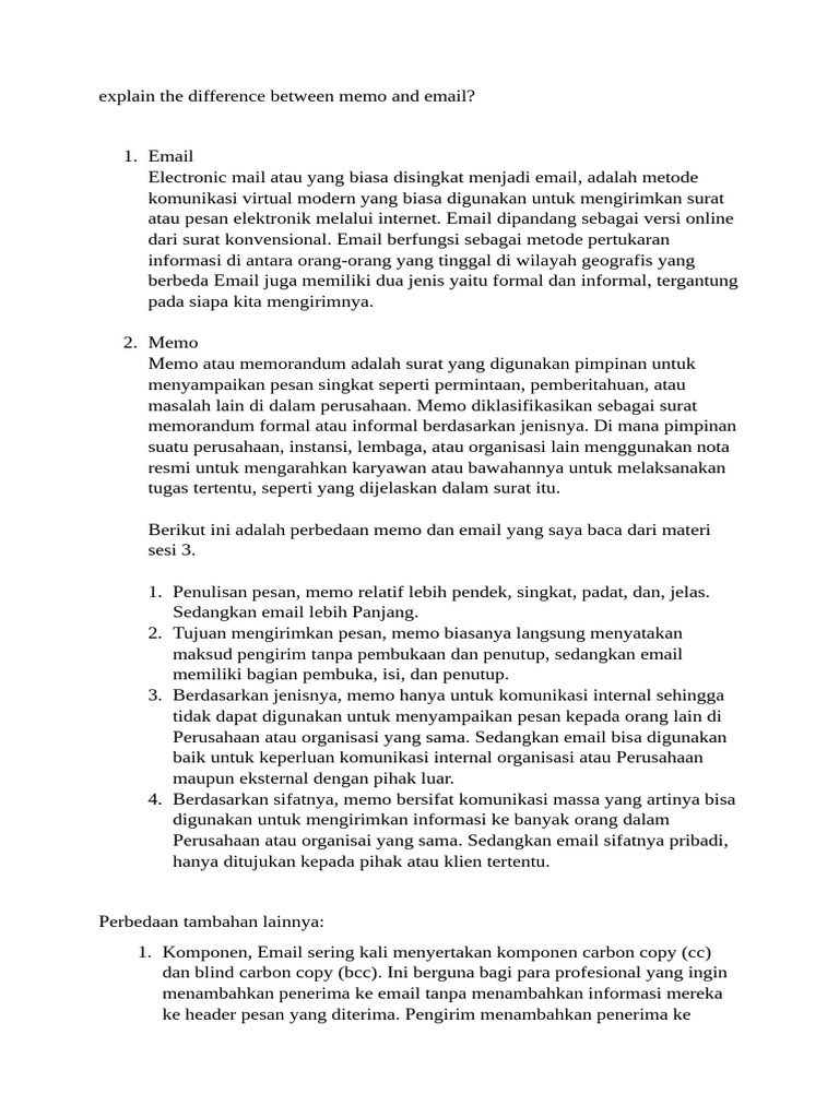 Difference Between Memo and Email | PDF