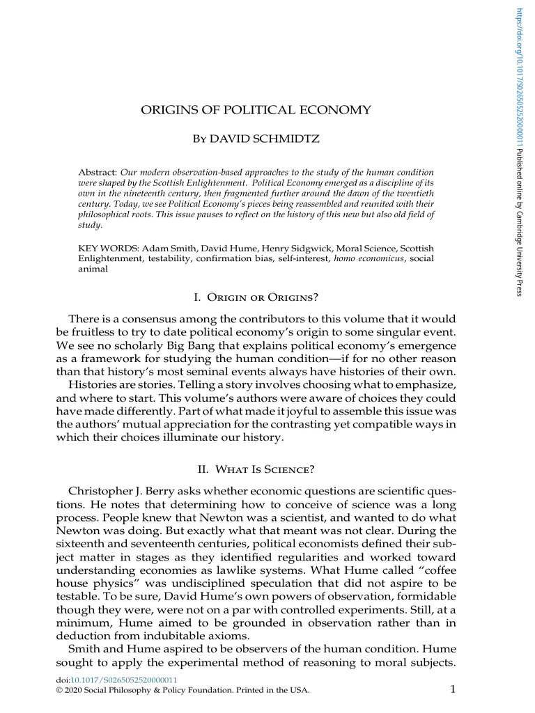 Origins of Political Economy | PDF | David Hume | Science