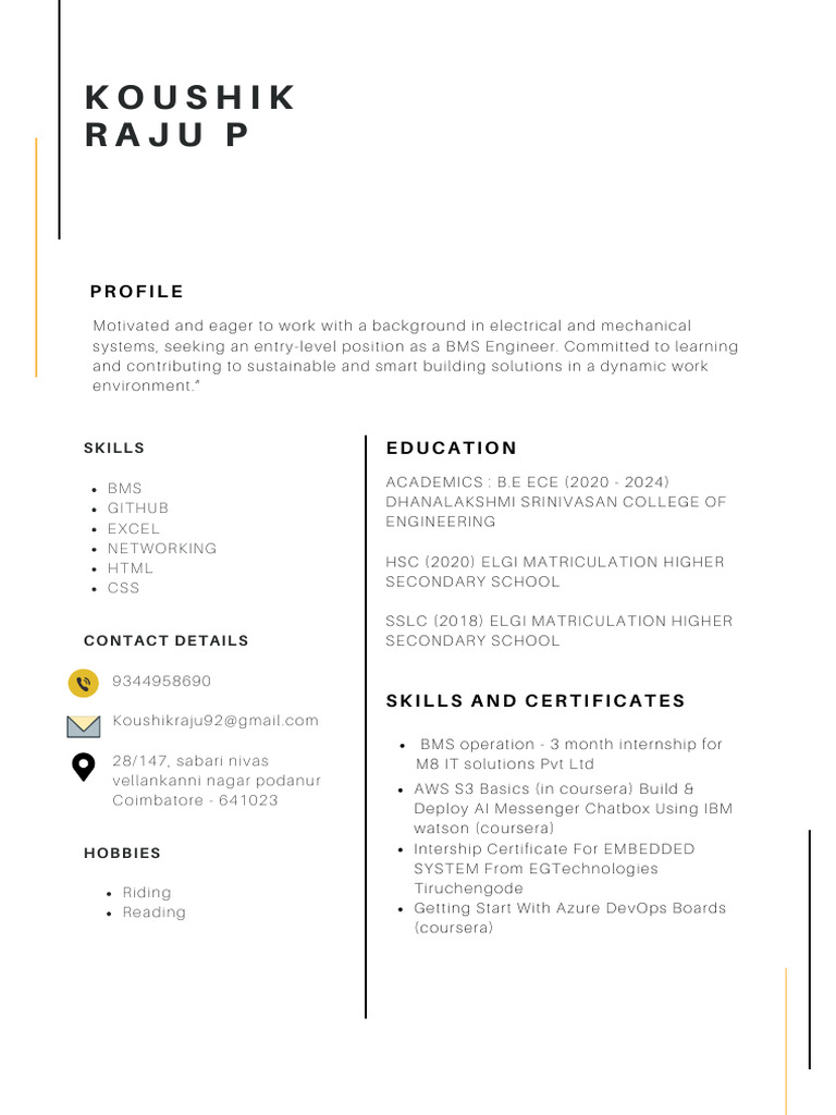 Entry-Level BMS Engineer Resume | PDF